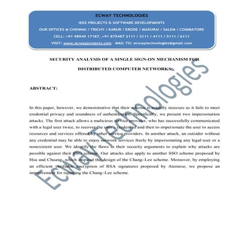 Security analysis of a single sign on mechanism for distributed computer networks | PDF