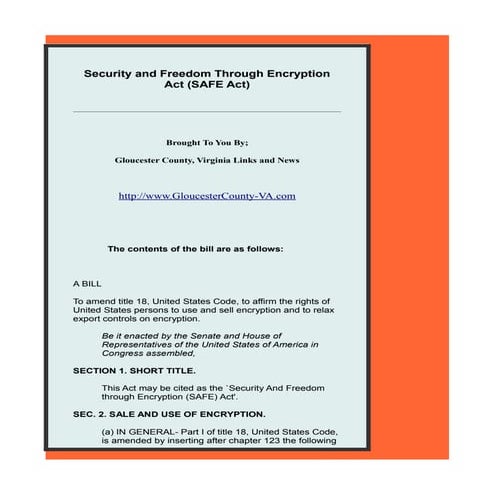 Security and freedom through encryption act (safe act) | PDF