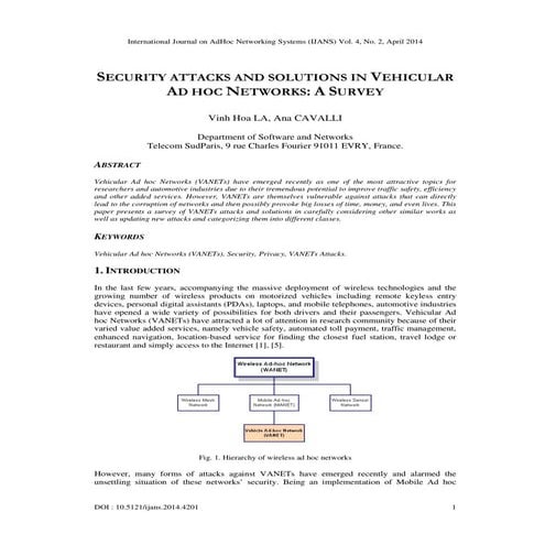 Security Attacks And Solutions In Vehicular Ad Hoc Networks A Survey Pdf