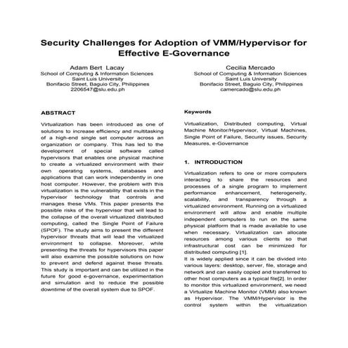 Security Challenges For Adoption Of Virtualization For Effective E Governance Pdf
