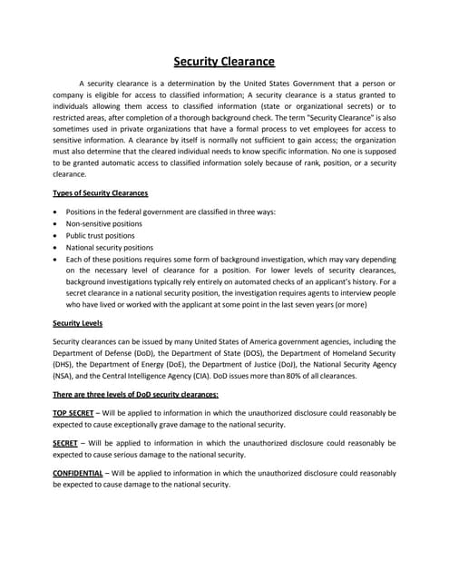 Security Clearance Information | PDF