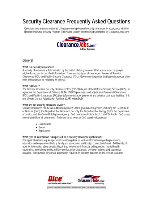 Security Clearance Information | PDF