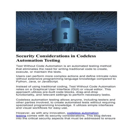 Security Considerations In Codeless Automation Testing Pdf