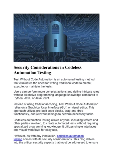 Security Considerations In Codeless Automation Testing Pdf
