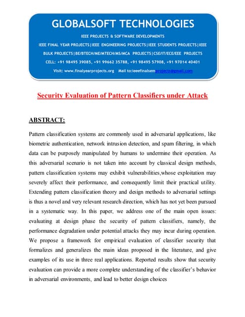 Ieee 2014 Java Data Mining Projects Security Evaluation Of Pattern