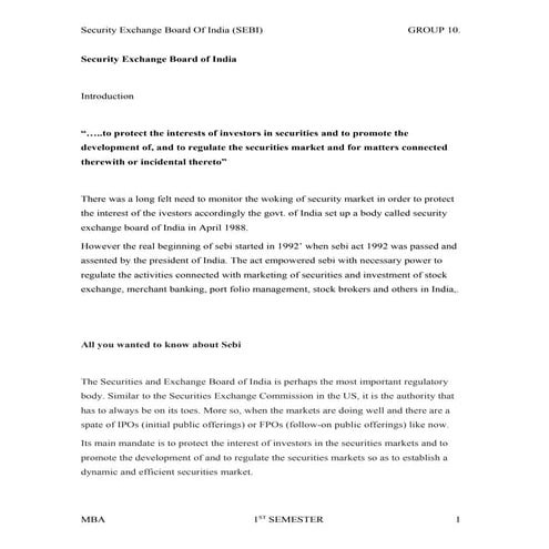 Security exchange board of india (sebi) | DOC