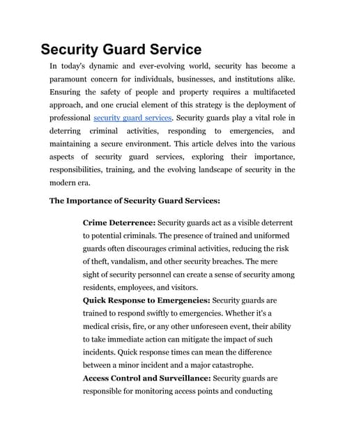 The Importance of Armed Security Guard in Modern Society | PDF