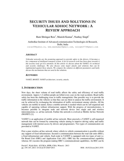 Security Issues And Solutions In Vehicular Adhoc Network A Review