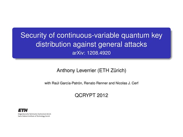 Security Of Continuous Variable Quantum Key Distribution Against