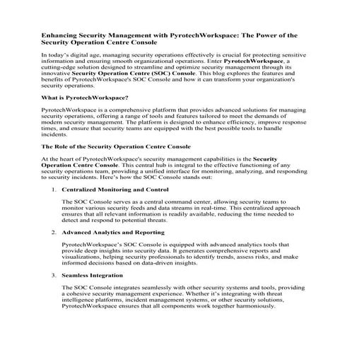 Pyotech workspace Security Operation Centre Console | PDF