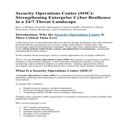 Security Operations Center (SOC): Strengthening Enterprise Cyber ...