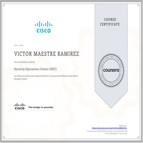Security Operations Center (SOC) - CISCO Certificate | PDF