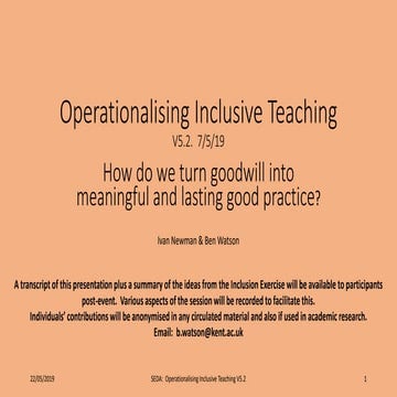 Operationalising Inclusive Teaching | PPT