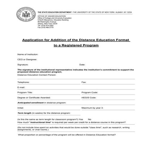 SED Application for Addition of the Distance Education Format to a ...