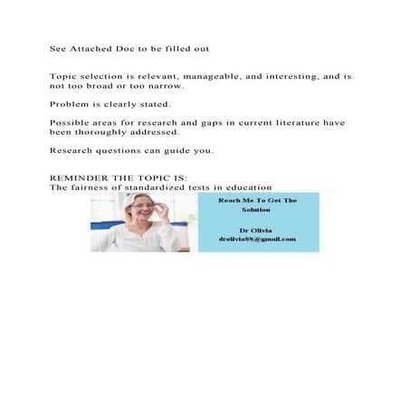 See Attached Doc to be filled outTopic selection is relevant, | PDF