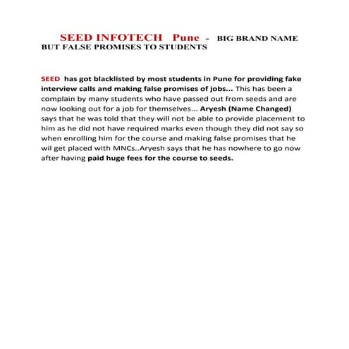 Seed Infotech Pune Courses And Fees | DOCX