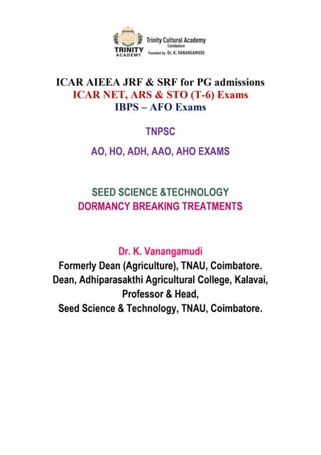 Seed Dormancy and its breaking of seed dormancy and helping in seed ...