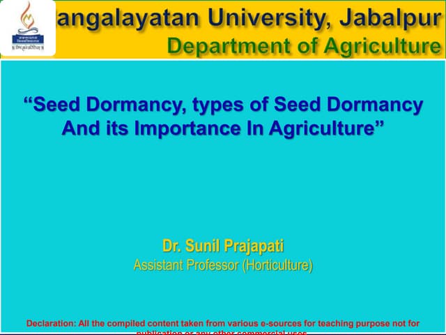 Seed dormancy breaking treatments.pdf | Agriculture | Industries