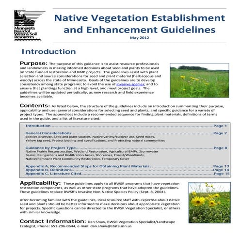 Native Vegetation Establishment and Enhancement Guidelines - Minnesota | PDF