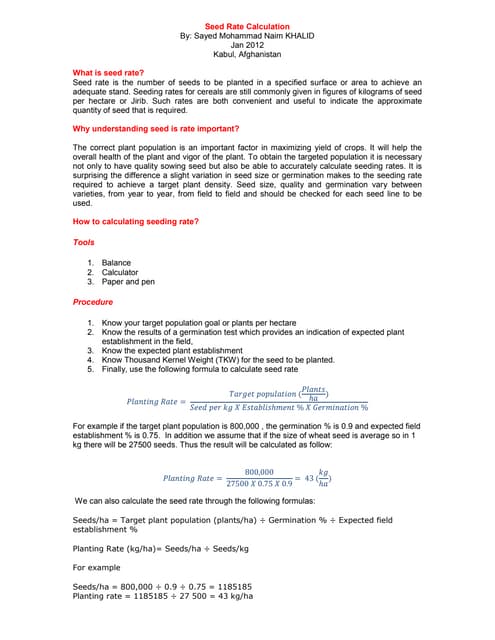 Agronomy Practical on Estimation of Seed requirement and plant ...