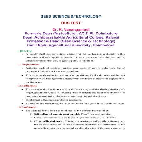 DUS Test Guidelines for Maize | PPTX