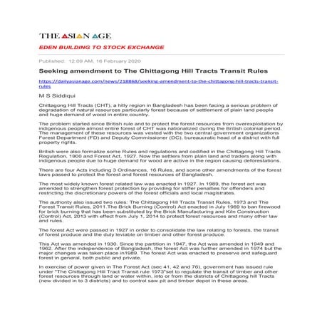 Seeking amendment to the chittagong hill tracts transit rules | PDF
