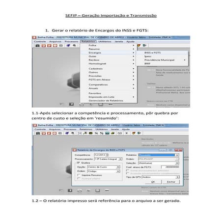 Tutorial da SEFIP com programa Betha folha RH | PDF