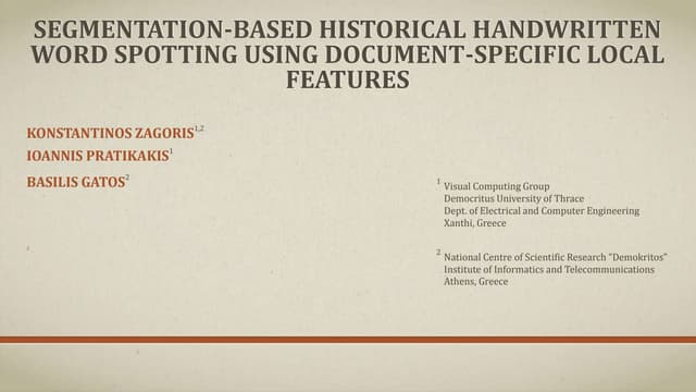 Segmentation Based Historical Handwritten Word Spotting Using Document Specific Local Features