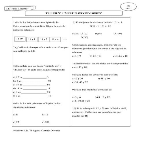 Actividades Tema 4 MúLtiplos Y Divisores | PDF