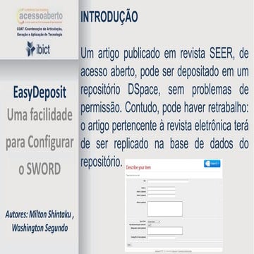 EasyDeposit Uma facilidade para Configurar o SWORD | PPT