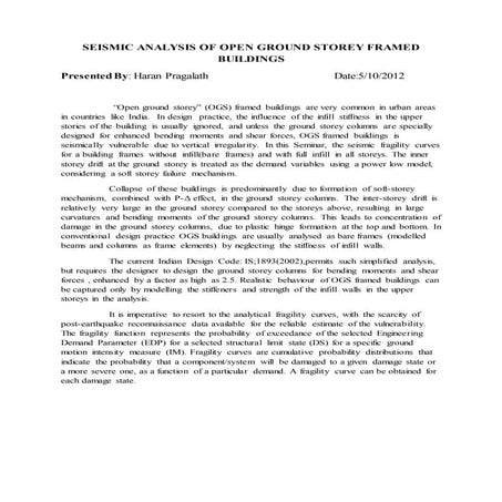 Seismic analysis of open ground storey framed building | PDF