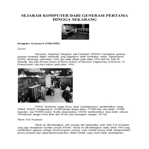 Sejarah komputer dari generasi pertama hingga | PDF