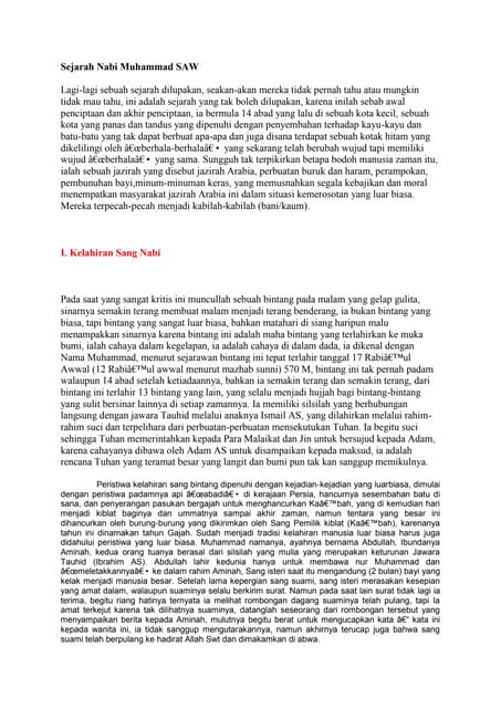Sejarah ringkas nabi muhammad saw sejak lahir sampai wafat | PDF