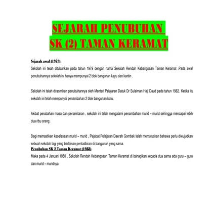 Sejarah Sekolah Kebangsaan Taman Keramat 2 | DOC