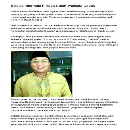 Sekilas Informasi Pilkada Calon Walikota Depok | PDF