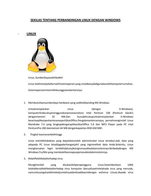 Perbandingan sistem operasi Linux & Windows | PPT