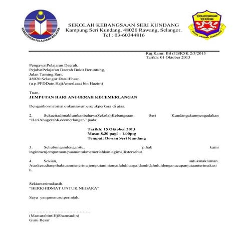 Sekolah kebangsaan seri kundang surat edit | DOCX
