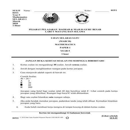 Selaras 1 y5 p1 | PDF