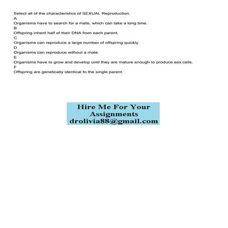 Select all of the characteristics of SEXUAL Reproduction A .pdf