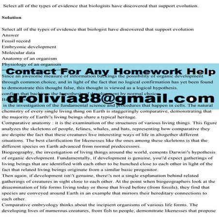 Select all of the types of evidence that biologists have discovered t.pdf