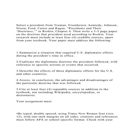 Select a president from Truman, Eisenhower, kennedy, Johnson, .docx