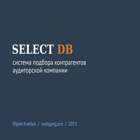 Select Db - система подбора контрагентов аудиторской компании | PPT