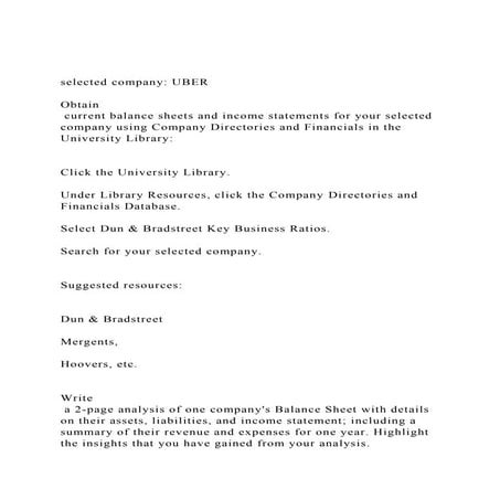 selected company UBERObtain current balance sheets and in.docx