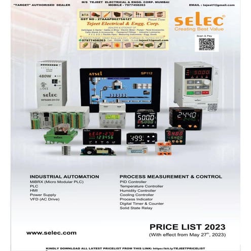 SELEC TIMER,CONTROLLER,METERS,CT,PLC,VFD PRICE LIST wef 27-05-2023.pdf