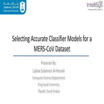 Selecting Accurate Classifier Models For A Mers Cov Dataset Ppt