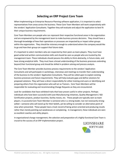 Selecting An Erp Project Implementation Core Team Pdf