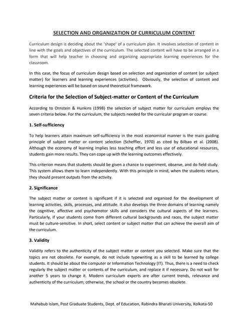 Dimensions and principles of curriculum design | PPTX | Educational ...