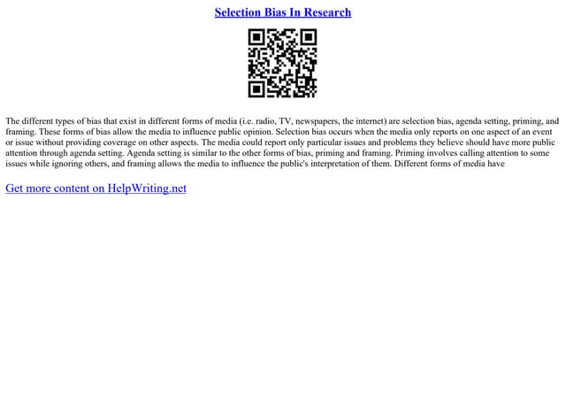 Selection Bias In Research Ppt