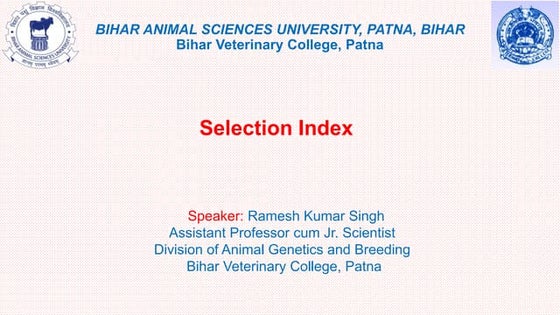 Methods of selection in animal genetics and breeding | PPTX