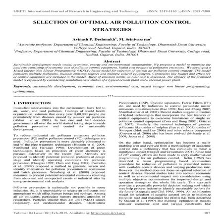 Selection of optimal air pollution control strategies | PDF